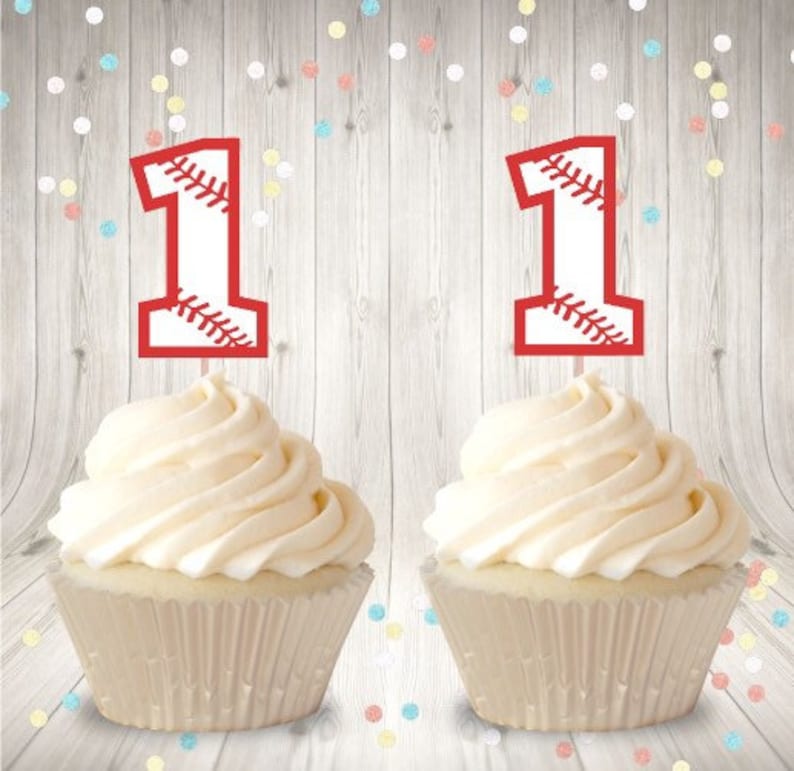 Baseball Number Cupcake Toppers - Set of 12. Baseball Birthday ...