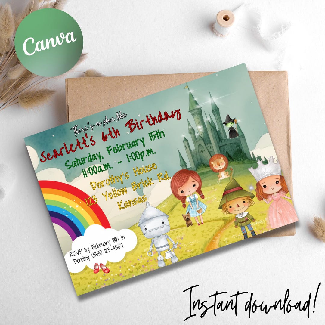 Editable Oz Birthday Invitation Template. Wizard of Oz Inspired Digital ...