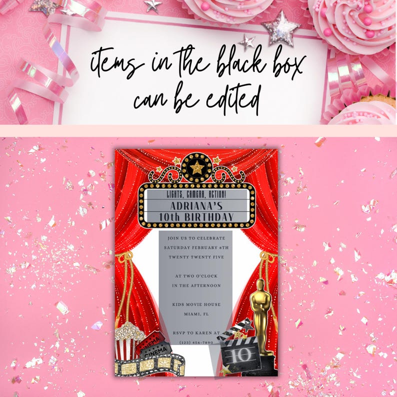 Editable Hollywood Movie Night Invitation Template. Movie Premiere ...