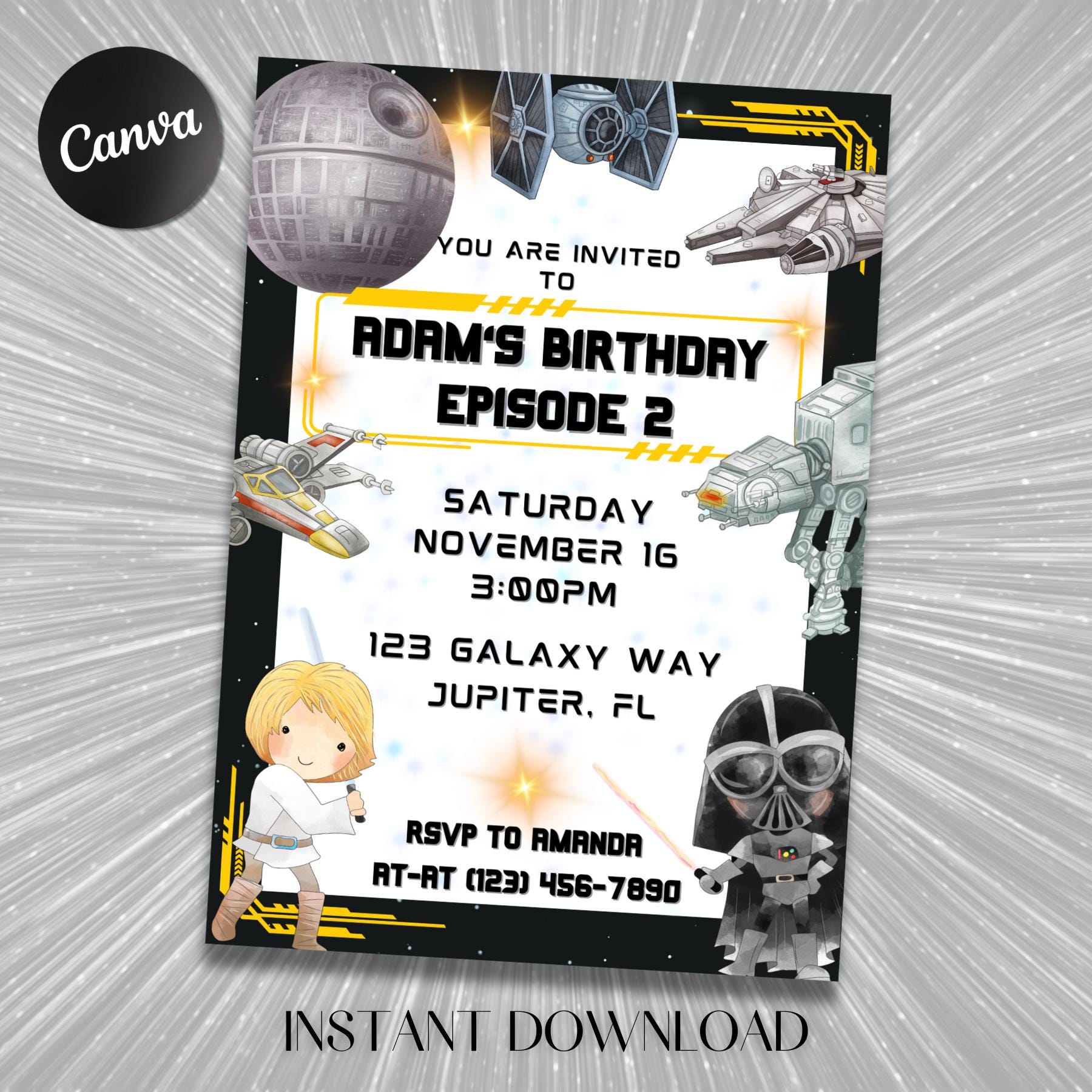 Editable Star Wars Inspired Birthday Invitation Template. Star Ship ...