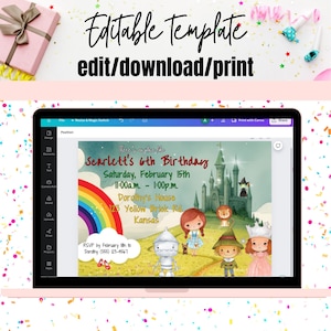 Editable Oz Birthday Invitation Template. Wizard of Oz Inspired Digital ...