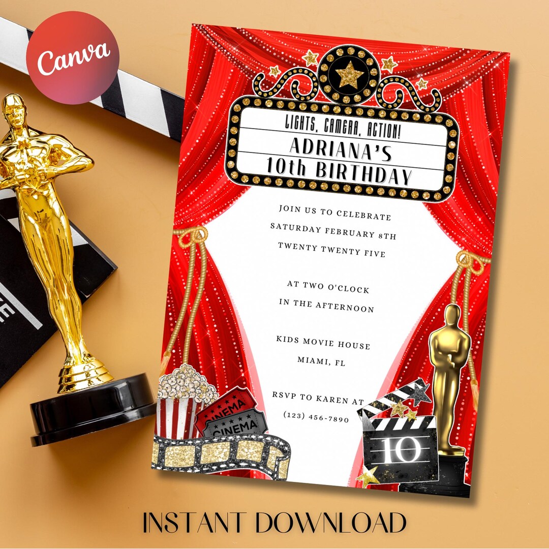 Editable Hollywood Movie Night Invitation Template. Movie Premiere ...
