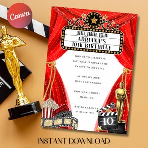 Editable Hollywood Movie Night Invitation Template. Movie Premiere ...