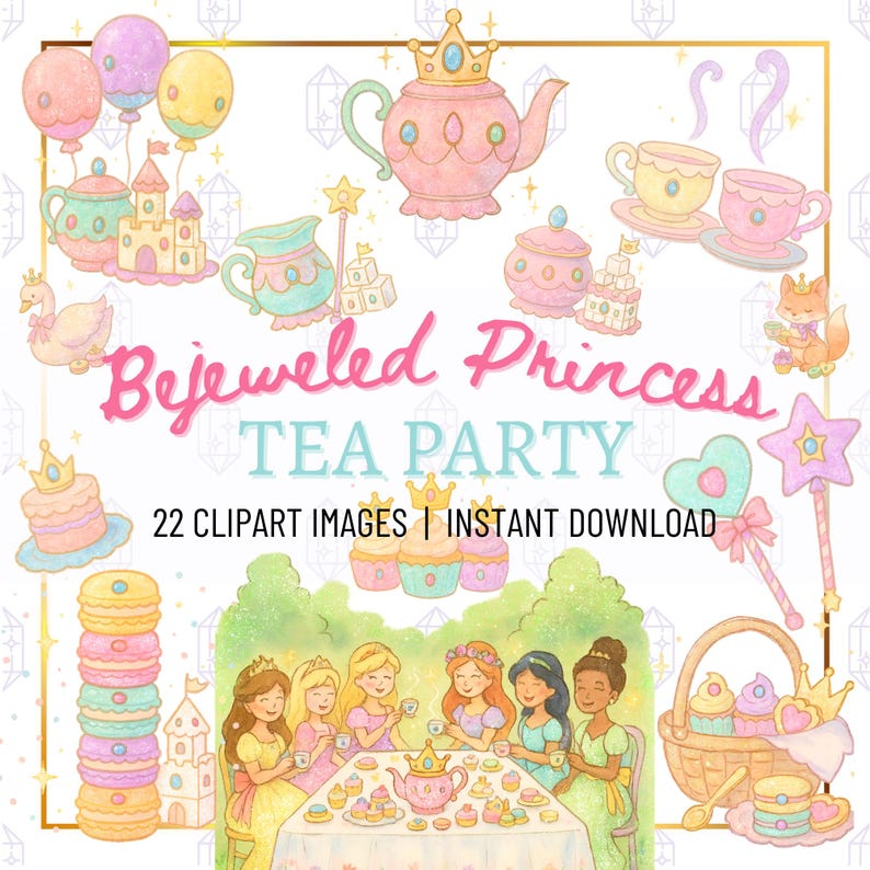 Watercolor Princess Tea Party Clipart | Fairytale PNG Set (digital ...