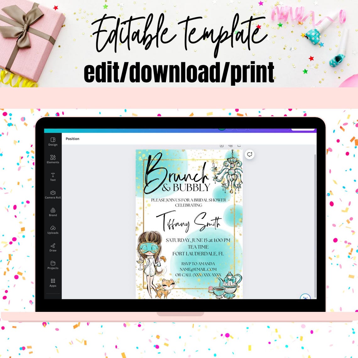 Editable Brunch at Tiffany’s Invitation Template. Bridal Shower Digital ...