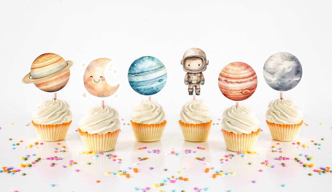 Planet Cupcake Toppers - Set of 12. Outer Space Cupcake Toppers. Space ...
