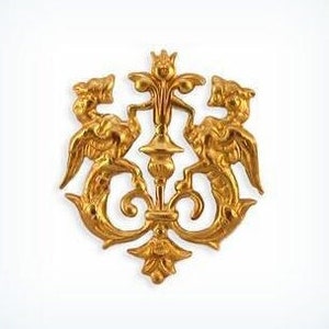 Double Dragon Medallion Brass Stamping, Dragon Gargoyle Brass Stamping ...