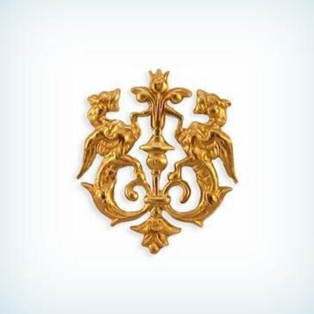Double Dragon Medallion Brass Stamping, Dragon Gargoyle Brass Stamping ...