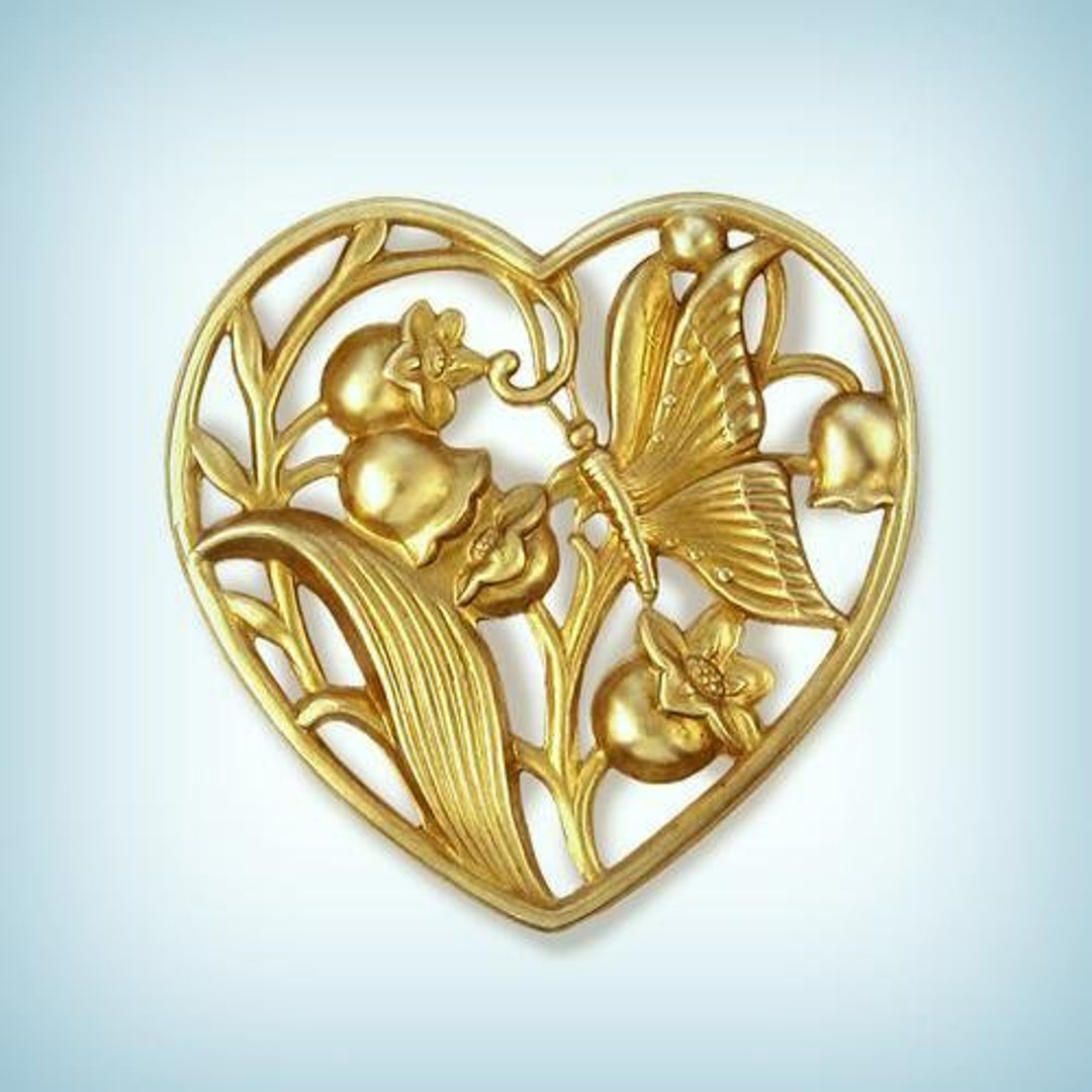 Heart Medallion Brass Stamping Dapt, Brass Butterfly Heart Stamping ...