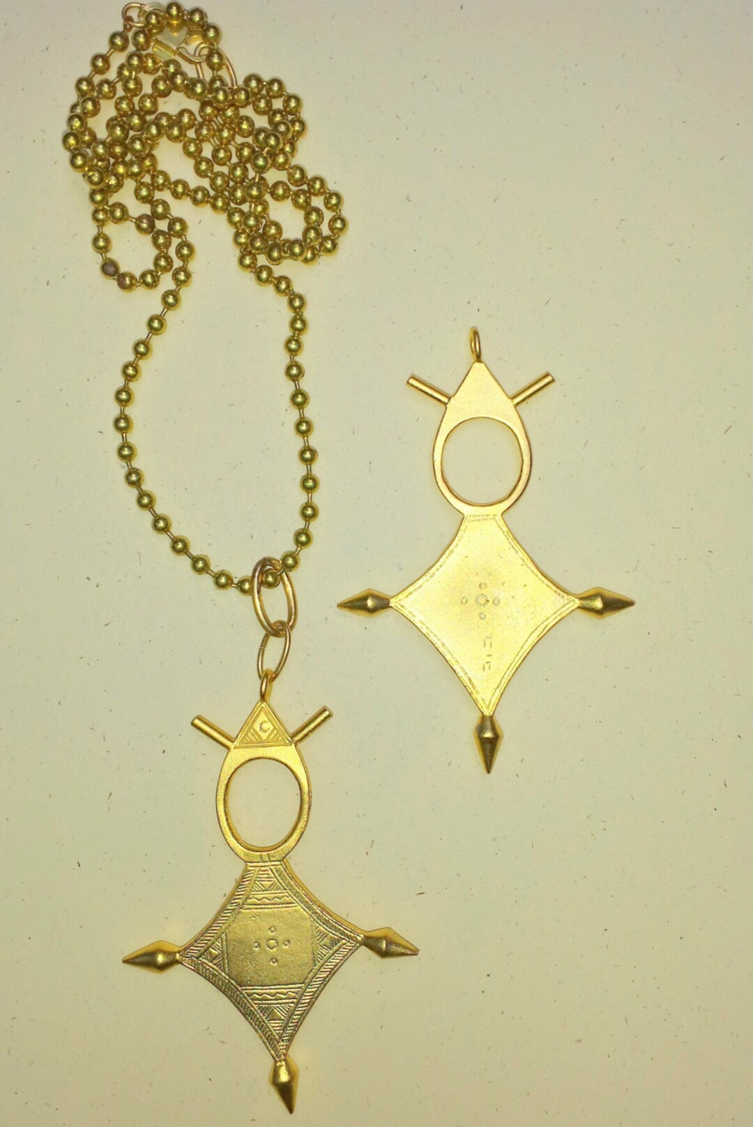 Amulet Inscribed Pendant Necklace, Vintage Amulet 22K Matte Gold ...