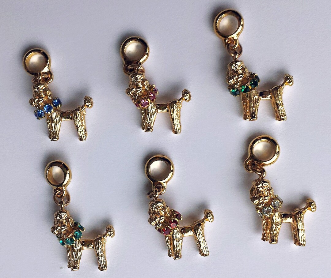 Swarovski Rhinestone Gold Poodle Charms, Vintage Gold Poodle Charm ...