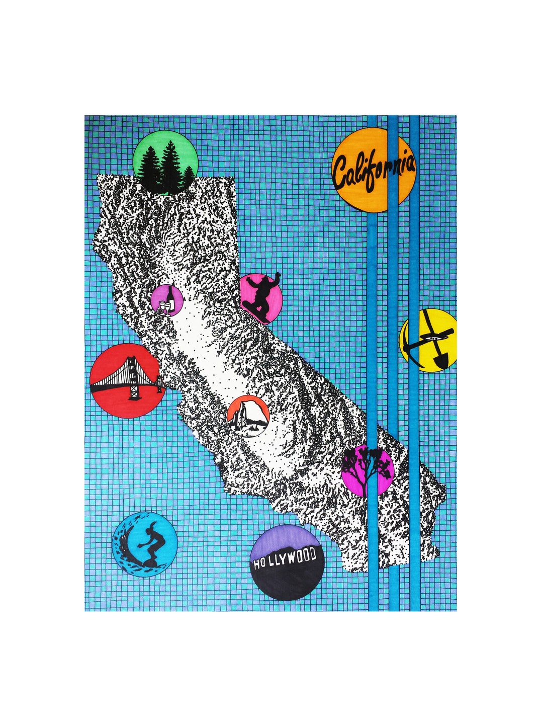 California Art Print, CA State Map - Etsy