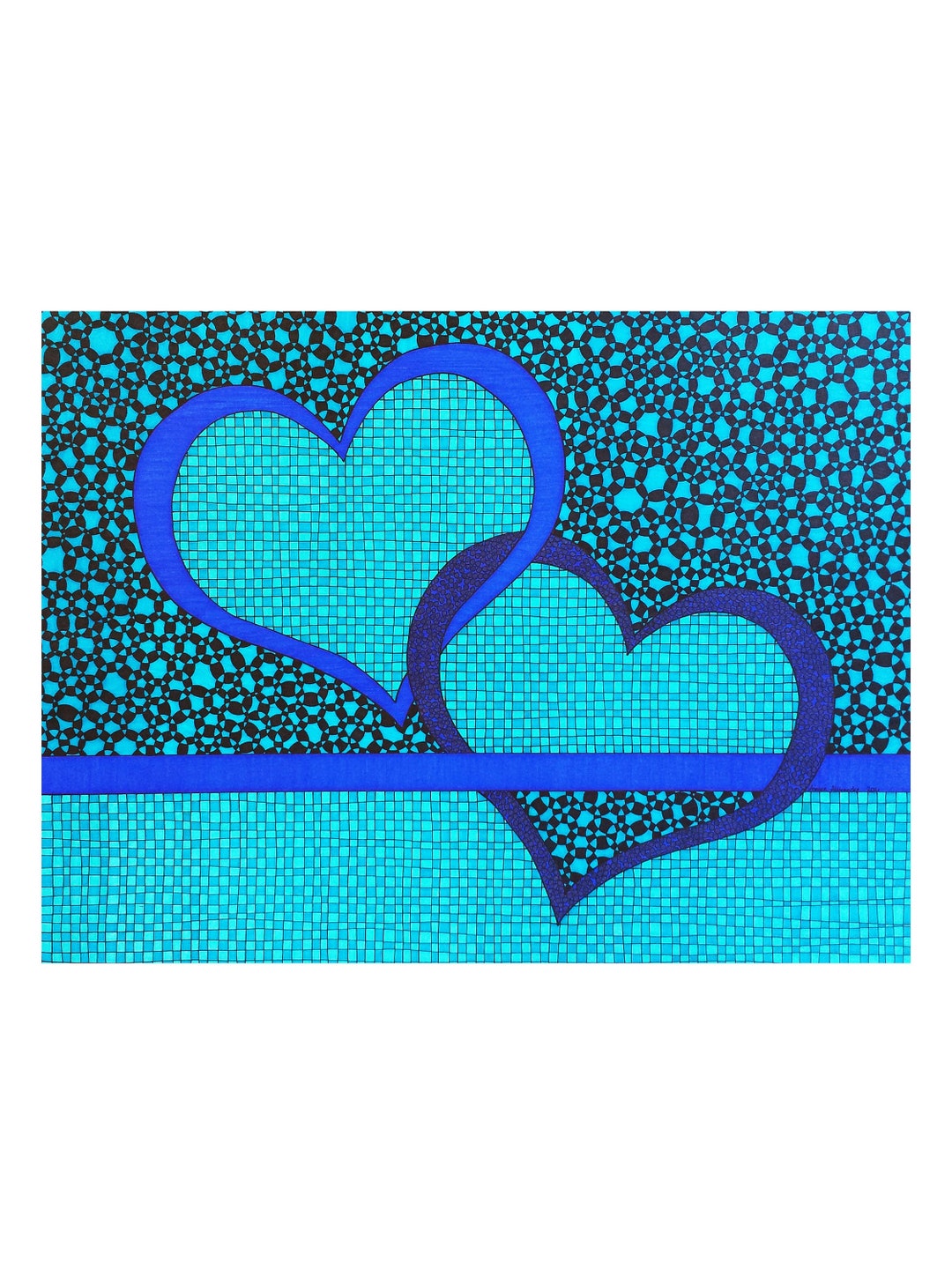 Blue Line Hearts Art Print - Etsy