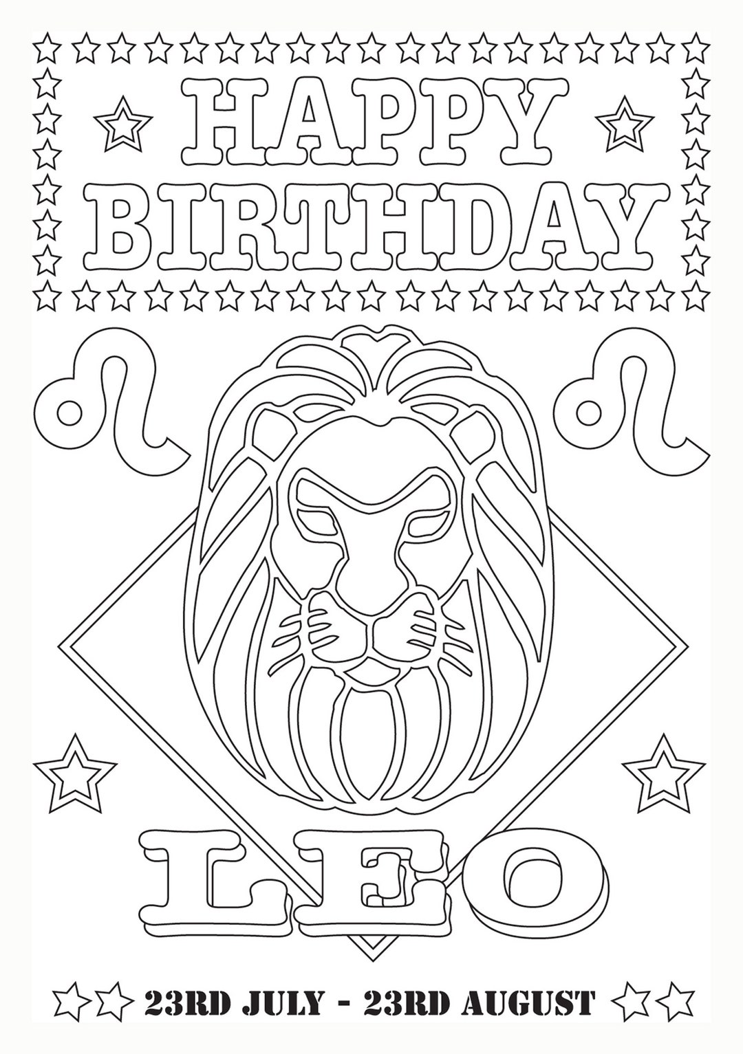 Leo Colouring Birthday Card - Etsy