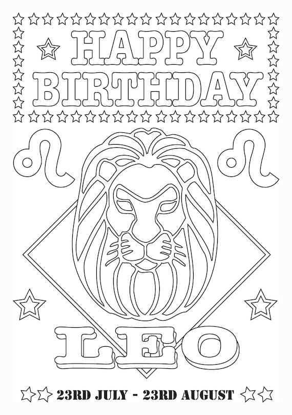 Leo Colouring Birthday Card | Etsy