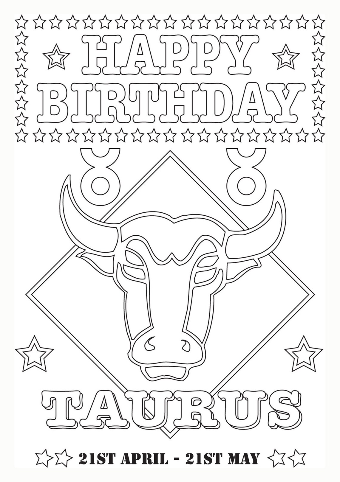 Taurus Colouring Birthday Card - Etsy UK