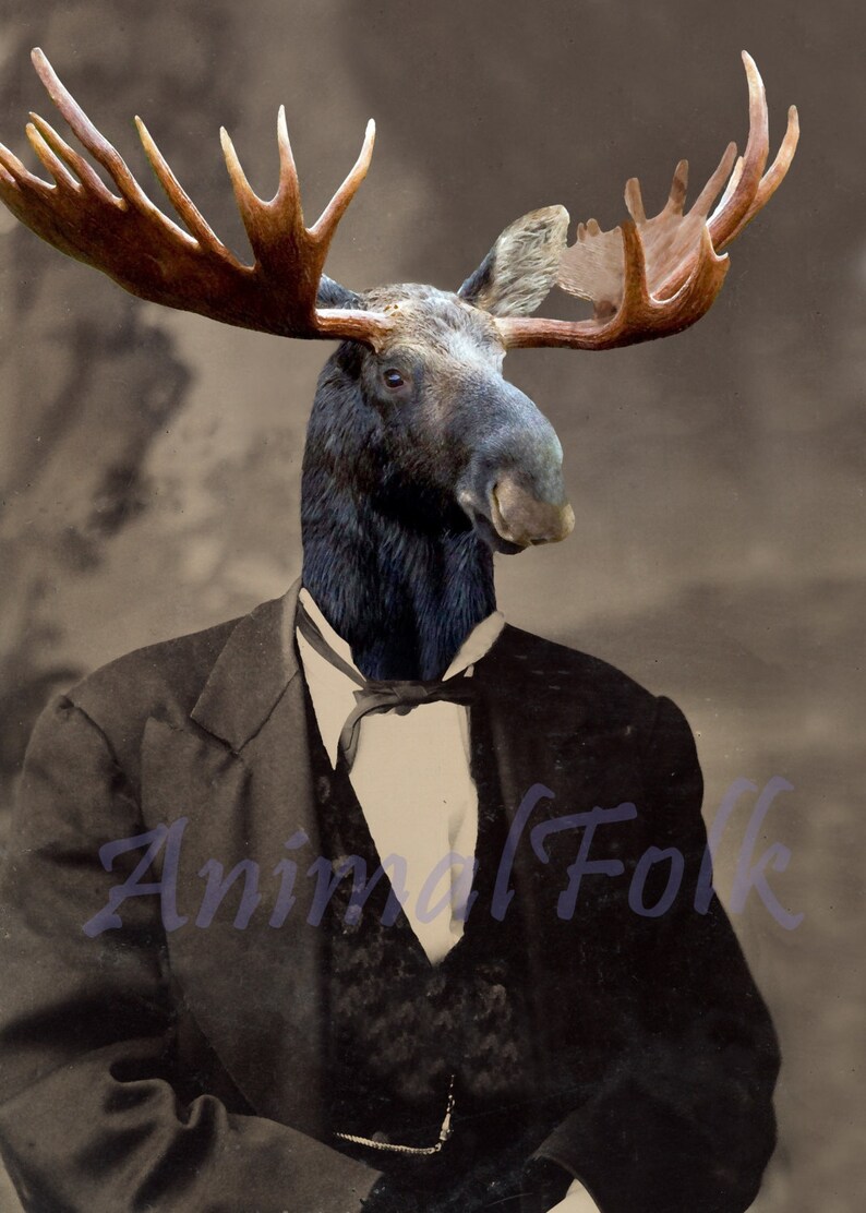 Victorian MOOSE MAN Art digital Collage anthropomorphic | Etsy