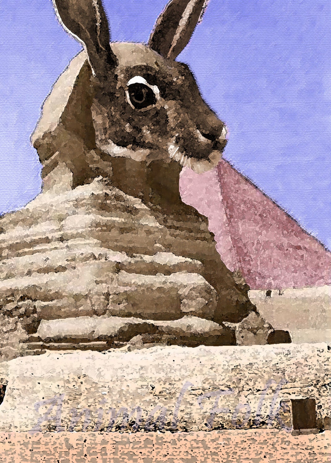 Egyptian BUNNY SPHINX rabbit art print history fairy tale | Etsy