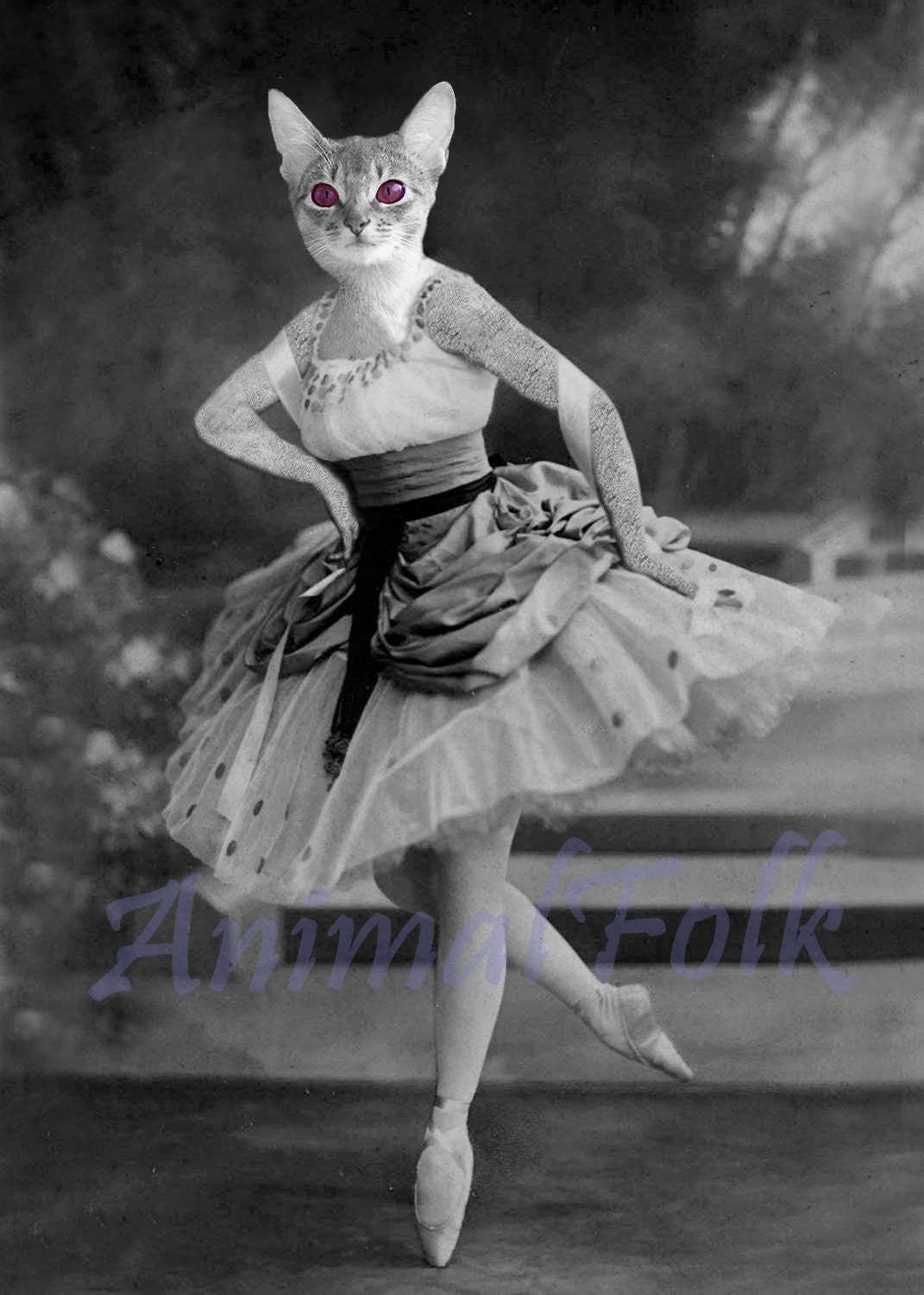 Dancer Cat Girl Art Mixed Media Collage Print Ballerina Ballet Etsy