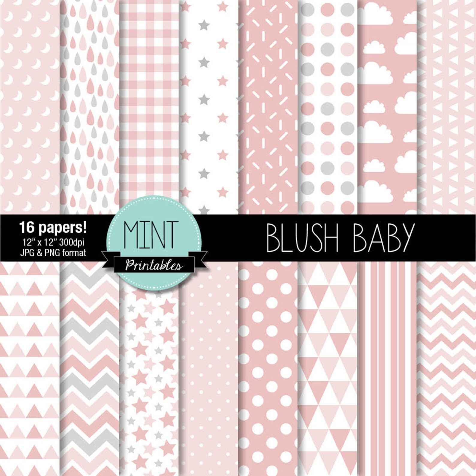 Pink Baby Girl Digital Paper, Pink Baby Shower Scrapbooking Papers ...