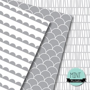 Grey Gray White Digital Paper, Geometric Pattern Modern Chevron ...