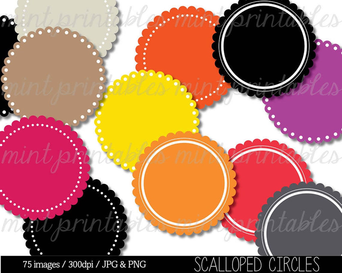 Digital Colored Scallop Circles Neutral Scallop Circles | Etsy