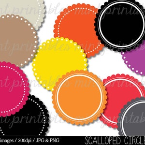 Digital Colored Scallop Circles, Neutral Scallop Circles, Digital ...