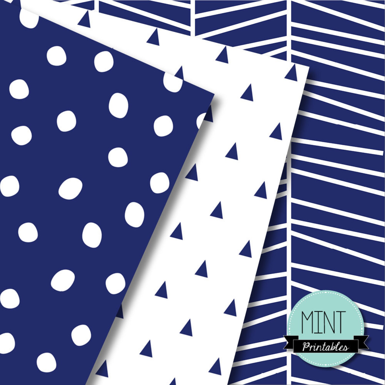 Navy and White Scrapbooking Paper, Digital Paper, Geometric Pattern ...