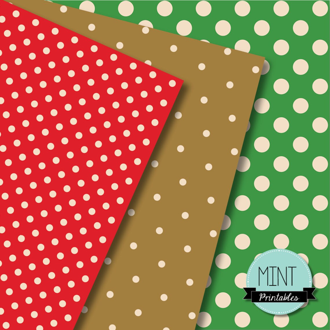Christmas Polka Dots Digital Paper Red Green Gold Xmas Polka | Etsy