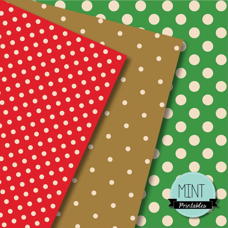Christmas Polka Dots Digital Paper Red Green Gold Xmas Polka | Etsy