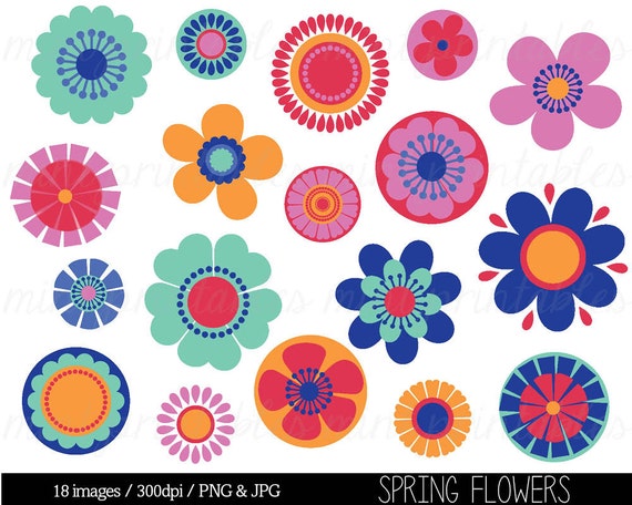 Flower Clipart Flower Clip Art Bright Flowers Spring | Etsy