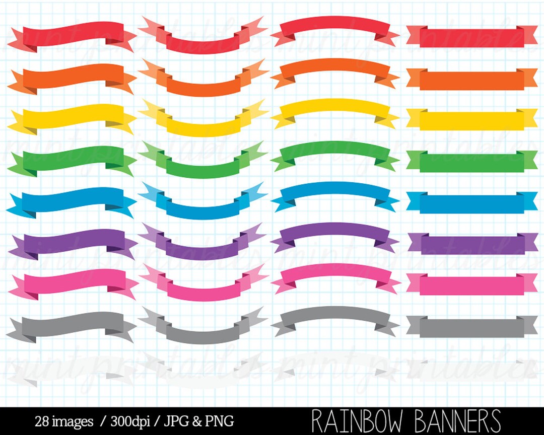 Banners Clipart, Banner Clip Art, Bright Colored Banners, Rainbow ...