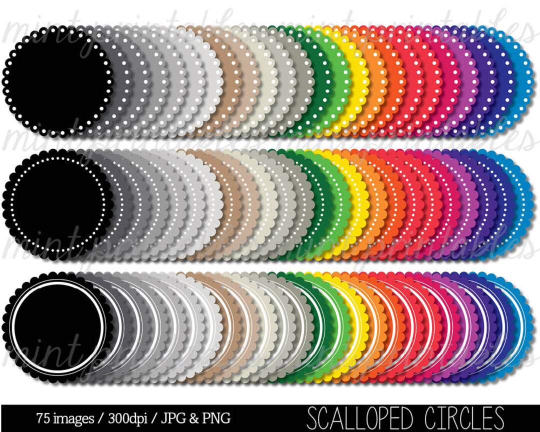 Digital Colored Scallop Circles, Neutral Scallop Circles, Digital ...