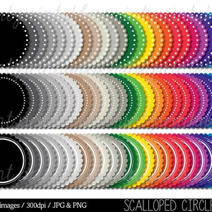 Digital Colored Scallop Circles, Neutral Scallop Circles, Digital ...