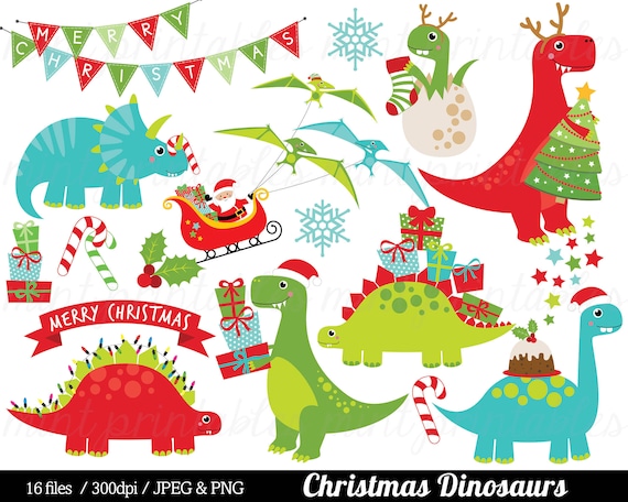 Christmas Clipart Dinosaur Clip Art Dinosaurs Santa | Etsy