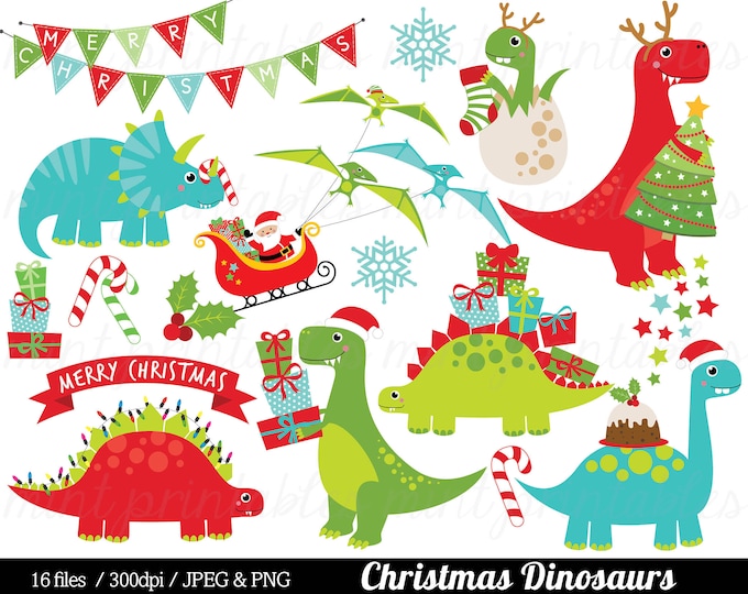 Christmas Clipart Dinosaur Clip Art Dinosaurs Santa - Etsy