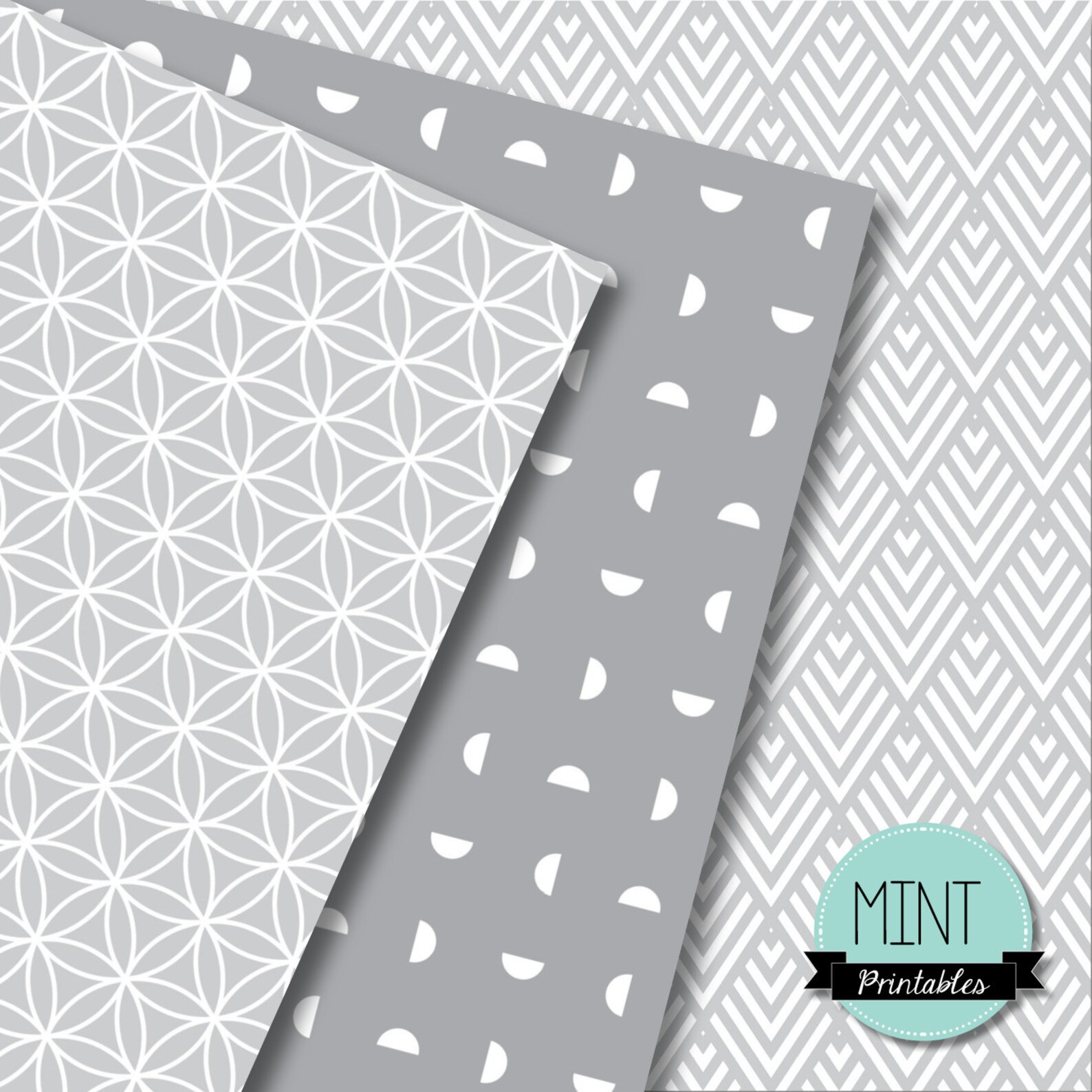 Grey Gray White Digital Paper Geometric Pattern Modern | Etsy