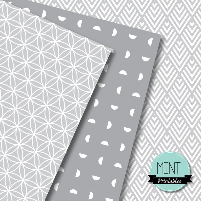 Grey Gray White Digital Paper Geometric Pattern Modern | Etsy