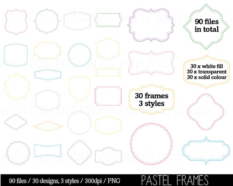 Rainbow Pastel Frame Border Clip Art Clipart Colored Coloured - Etsy
