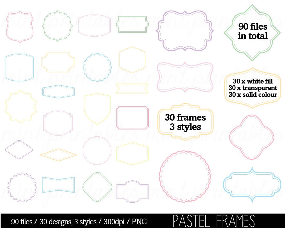 Rainbow Pastel Frame Border Clip Art Clipart Colored Coloured | Etsy