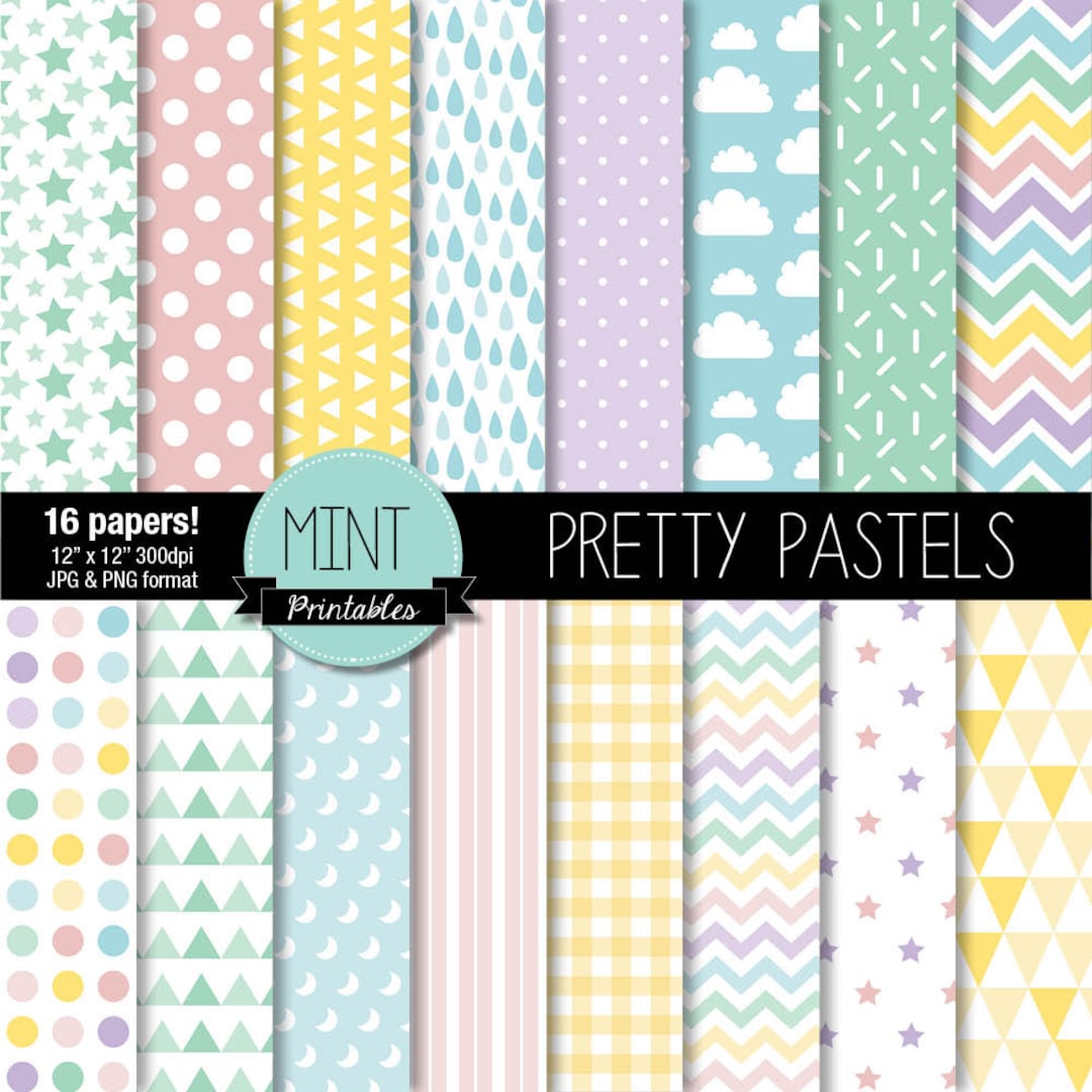 Pastel Baby Digital Paper, Pink Blue Mint Green Lilac Baby Shower ...