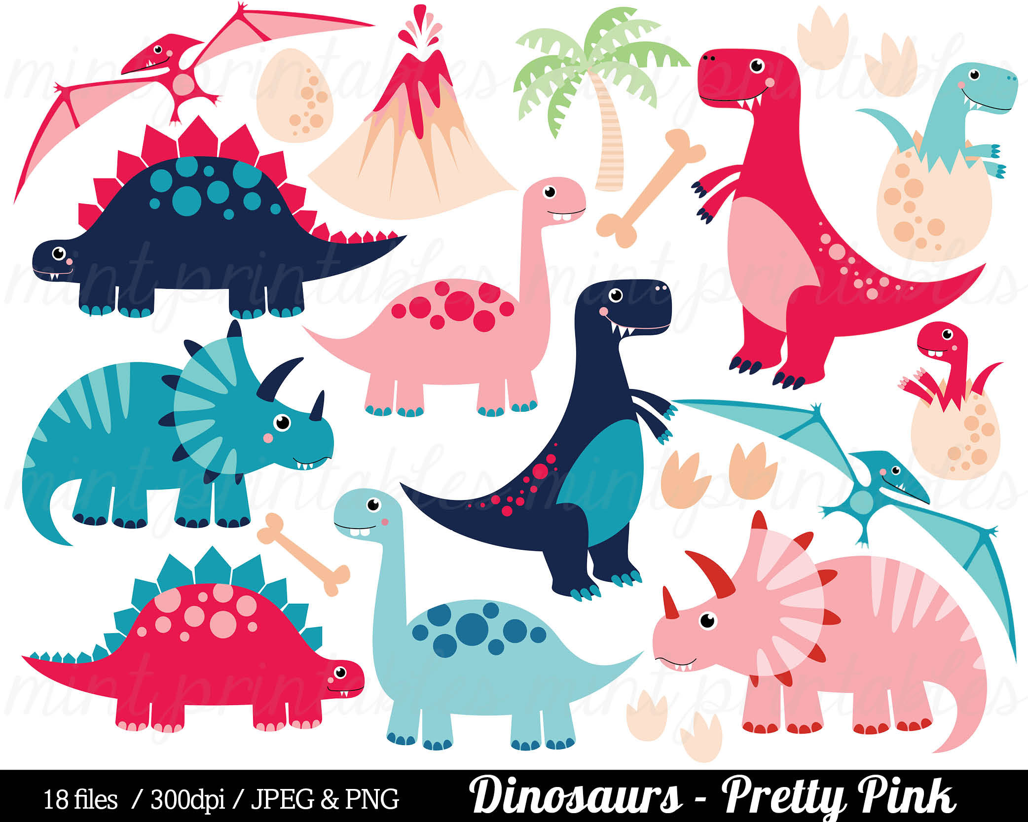 Dinosaur Clipart Pink Dinosaurs Clip Art T Rex Stegosaurus | Etsy