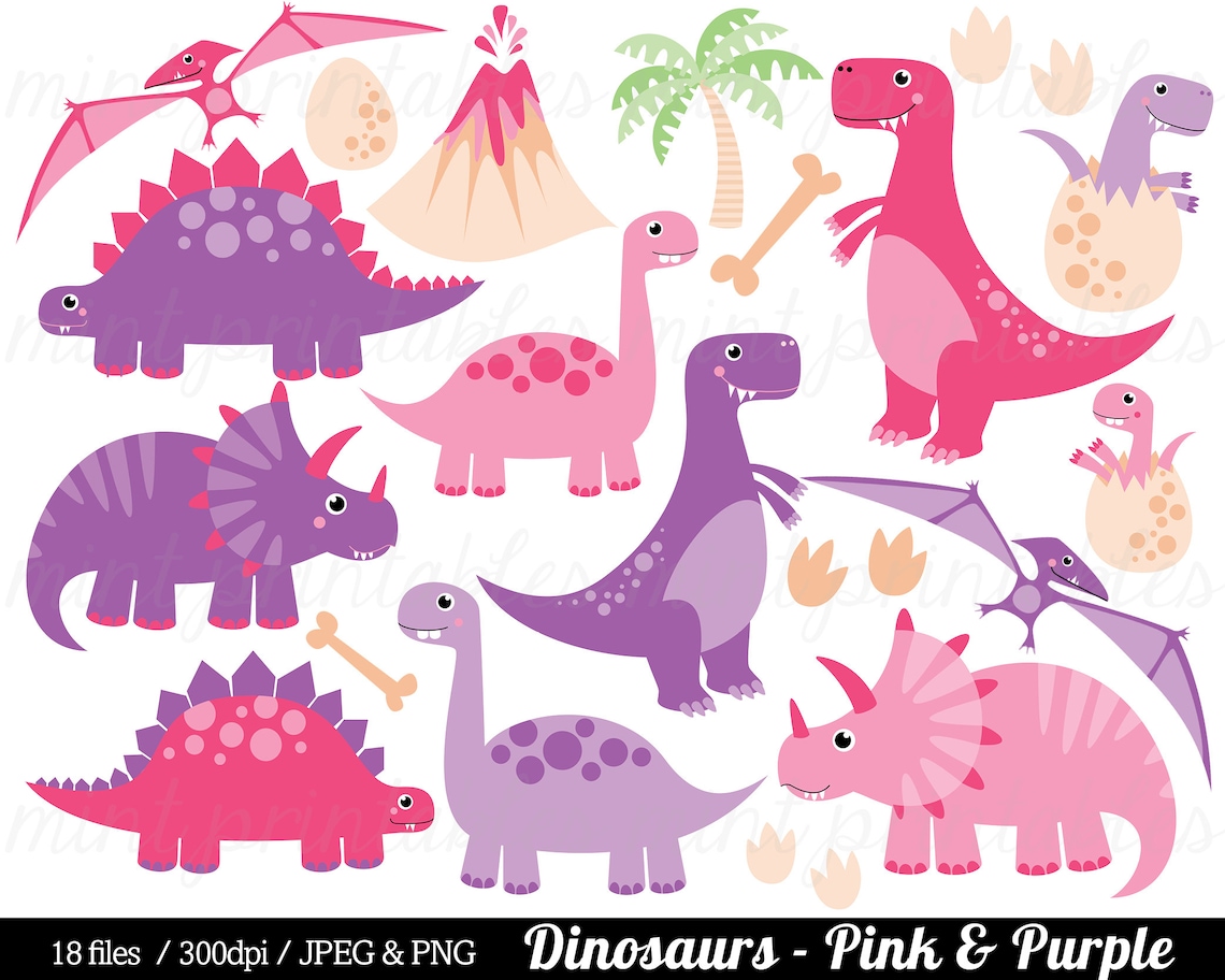 Dinosaur Clipart Pink Purple Dinosaurs Clip Art T Rex - Etsy