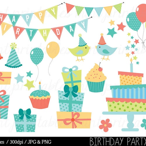 Birthday Clipart Set Party Clip Art Graphics Birthday Cake - Etsy