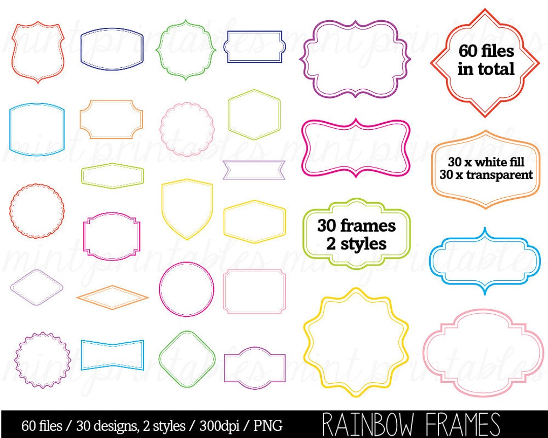 Border Clip Art Clipart, Colored Digital Frame Label, Tags Rainbow ...