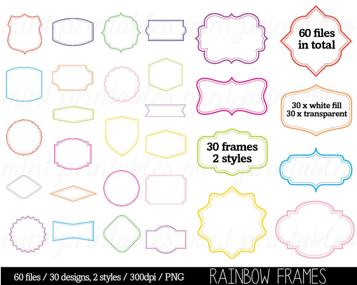 Border Clip Art Clipart, Colored Digital Frame Label, Tags Rainbow ...