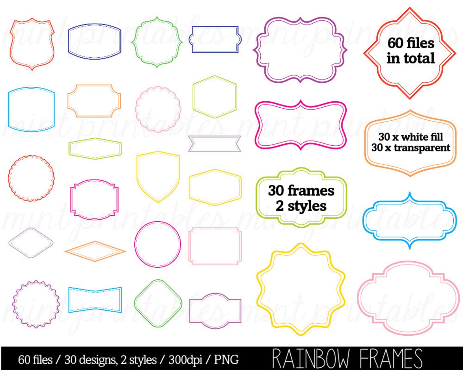 Border Clip Art Clipart, Colored Digital Frame Label, Tags Rainbow ...