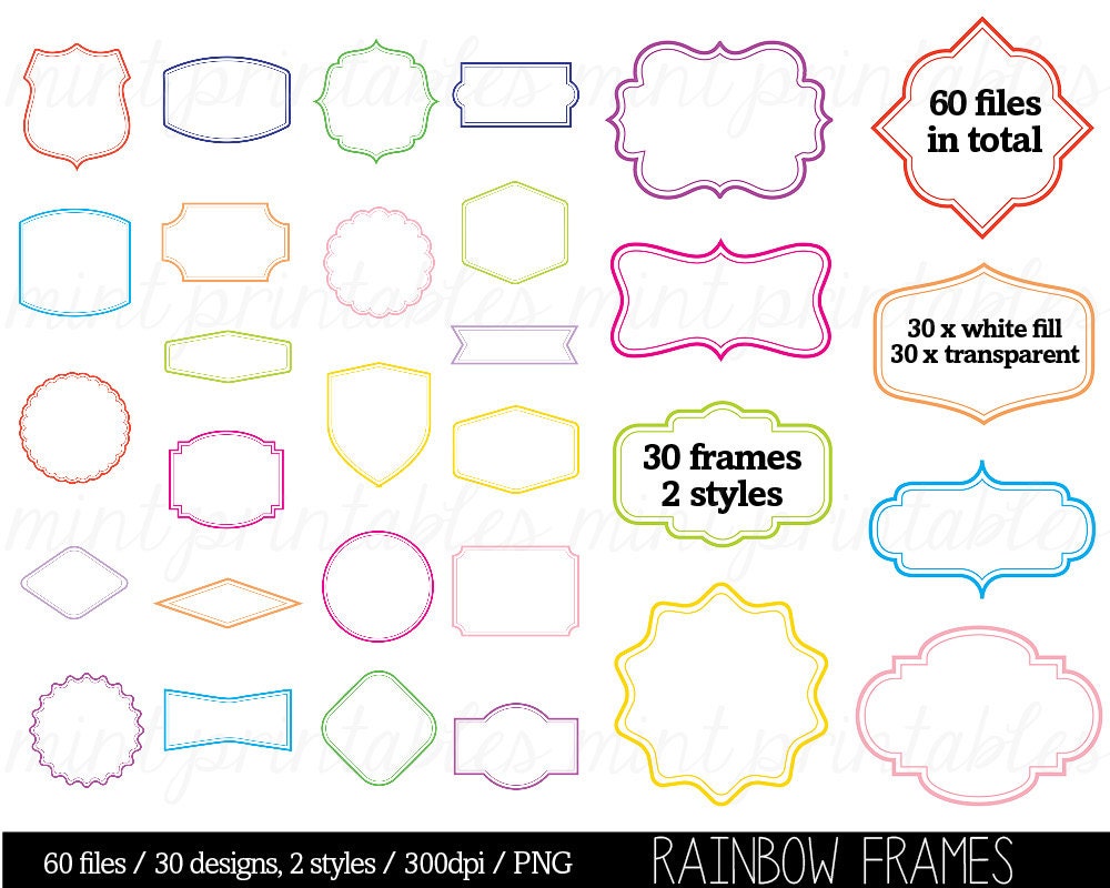 Border Clip Art Clipart, Colored Digital Frame Label, Tags Rainbow ...