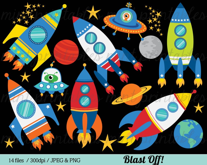 Space Rocket Clipart, Rocket Clip Art, Spaceship Rocketship Alien Blast ...