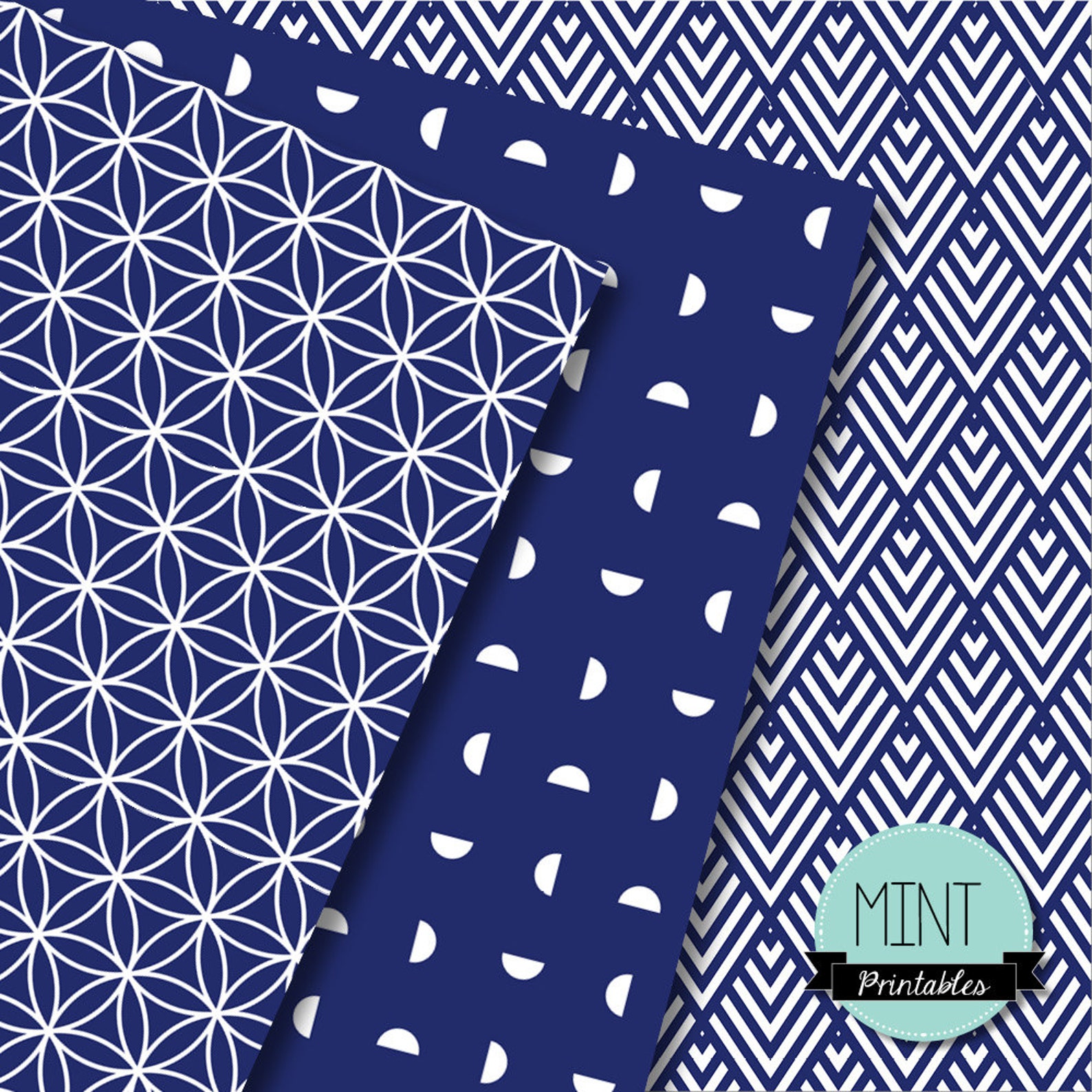 Navy and White Scrapbooking Paper, Digital Paper, Geometric Pattern ...